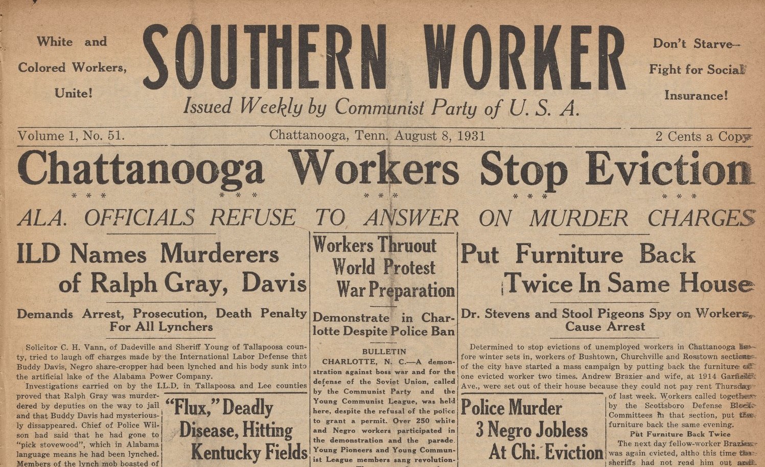 Southern Worker. Vol. 1 No. 51. August 8, 1931. – Revolution's Newsstand