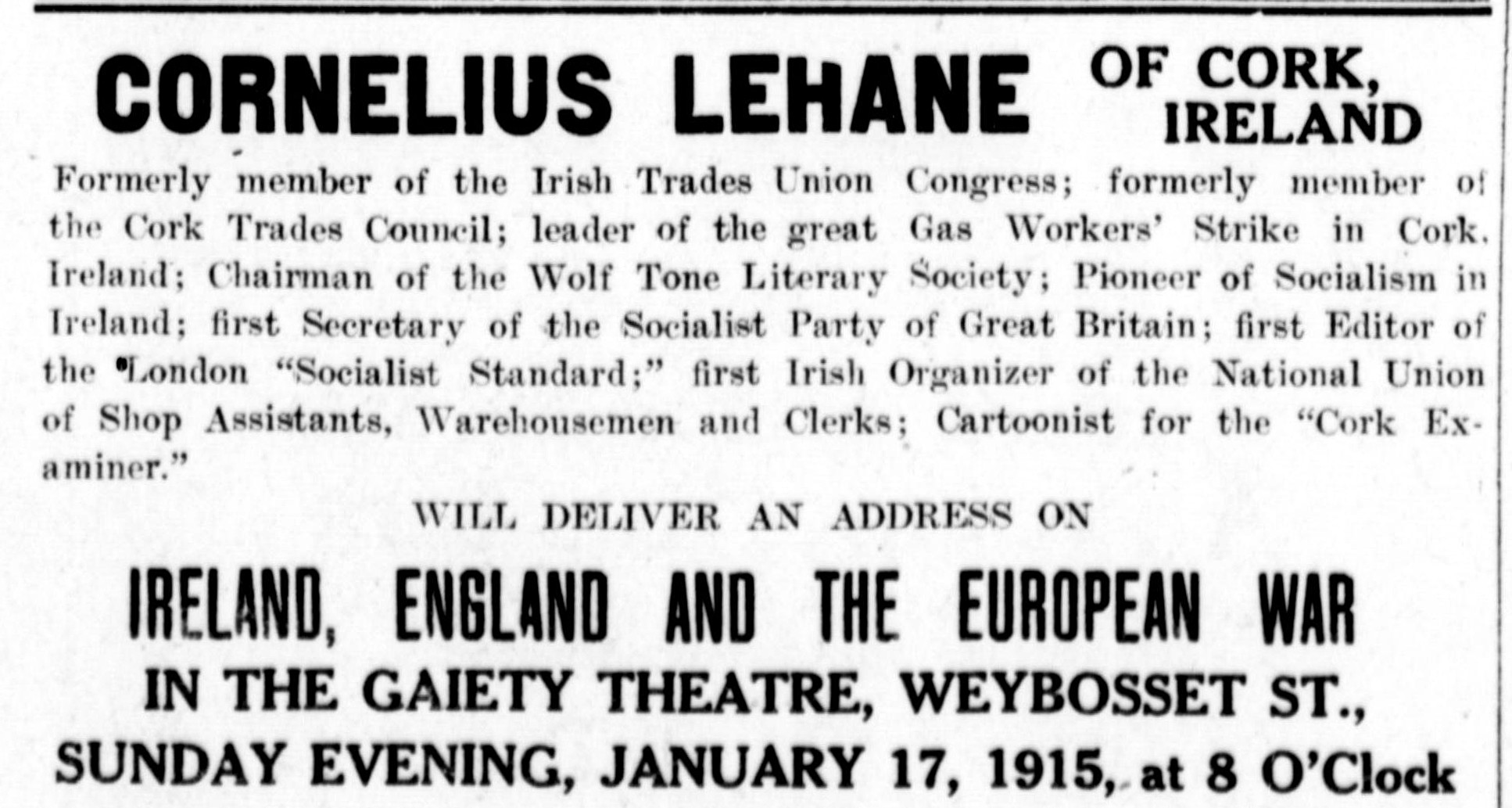‘Irish Workers Don’t Want War Says Lehane’ from Labor Advocate ...
